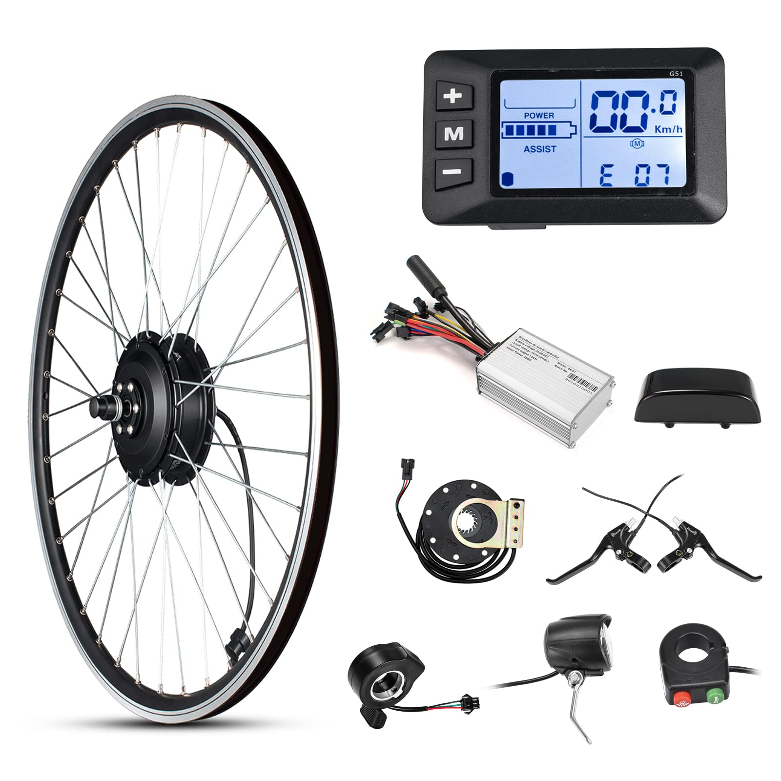 Electric Bike Conversion Kit Front Wheel Motor 350W E Bike Kit 36V Hub Motor 26" Bicycle BLDC Controller with LCD Display Controller PAS Brake Lever for 26 * 1.95 Tire (26inch Front Wheel 36V 350W)