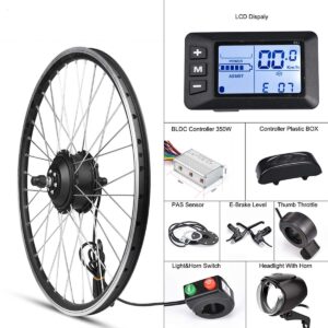 Electric Bike Conversion Kit Front Wheel Motor 350W E Bike Kit 36V Hub Motor 26" Bicycle BLDC Controller with LCD Display Controller PAS Brake Lever for 26 * 1.95 Tire (26inch Front Wheel 36V 350W)