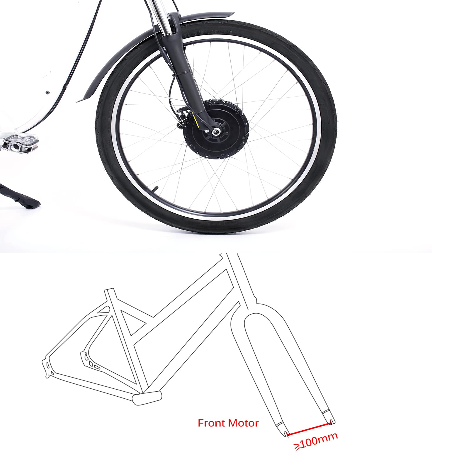 Electric Bike Conversion Kit Front Wheel Motor 350W E Bike Kit 36V Hub Motor 26" Bicycle BLDC Controller with LCD Display Controller PAS Brake Lever for 26 * 1.95 Tire (26inch Front Wheel 36V 350W)