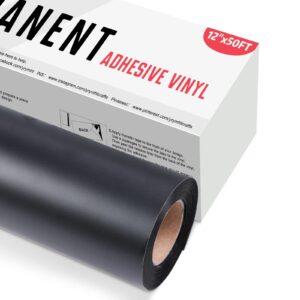 yrym ht black permanent adhesive vinyl roll - 12" x 50 ft for signs, scrapbooking, adhesive vinyl sheets for cricut, silhouette and cameo cutters