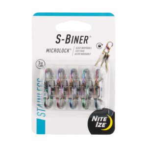 nite ize s-biner microlock - mini carabiner clips for keychain organizers & travel accessories - mini s-biners - small carabiners with secure lock - stainless steel, 5-pack