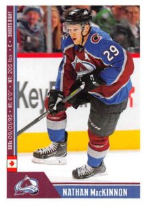 2018-19 panini nhl stickers collection #344 nathan mackinnon colorado avalanche official hockey sticker (smaller than a regular card)