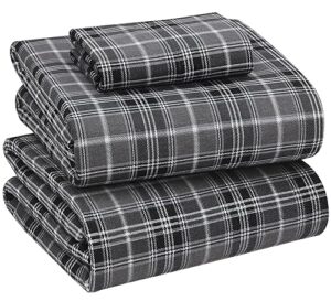 ruvanti flannel sheets twin size - 100% cotton brushed flannel bed sheet sets - deep pockets 16 inches (fits up to 18") - all seasons breathable & super soft - warm & cozy - 3 pcs - grey plaid