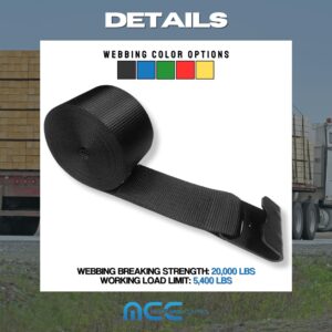 4" x 30' Heavy Duty Winch Straps w/Flat Hook - Pack of 10 | Black Tie Downs for Flat Bed, Truck, Farm, Utility Trailers (5400 LBS WLL)