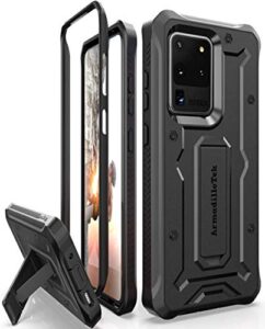 armadillotek vanguard case compatible with samsung galaxy s20 ultra (6.9 inches) military grade full-body rugged with built-in kickstand [screenless version] - black