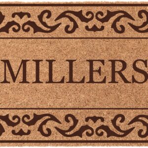 COCO MATS 'N MORE Brown Rolling Scrolls Bordered Personalized Coco Doormat 18" x 30" with Vinyl Backing | Personalized Coir Front Door Mat | Tough Coir Husk Cleans Dirtiest Shoes