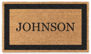 coco mats 'n more black single bordered personalized coco doormat 38" x 60" with vinyl backing | personalized house mats outdoor | minimal shedding | scrapes dirt away effectively