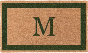 coco mats 'n more outdoor door mat personalized monogram, green 18" x 30" | unique housewarming gifts for new home | minimal shedding | tough coir bristles scrapes dirtiest shoes