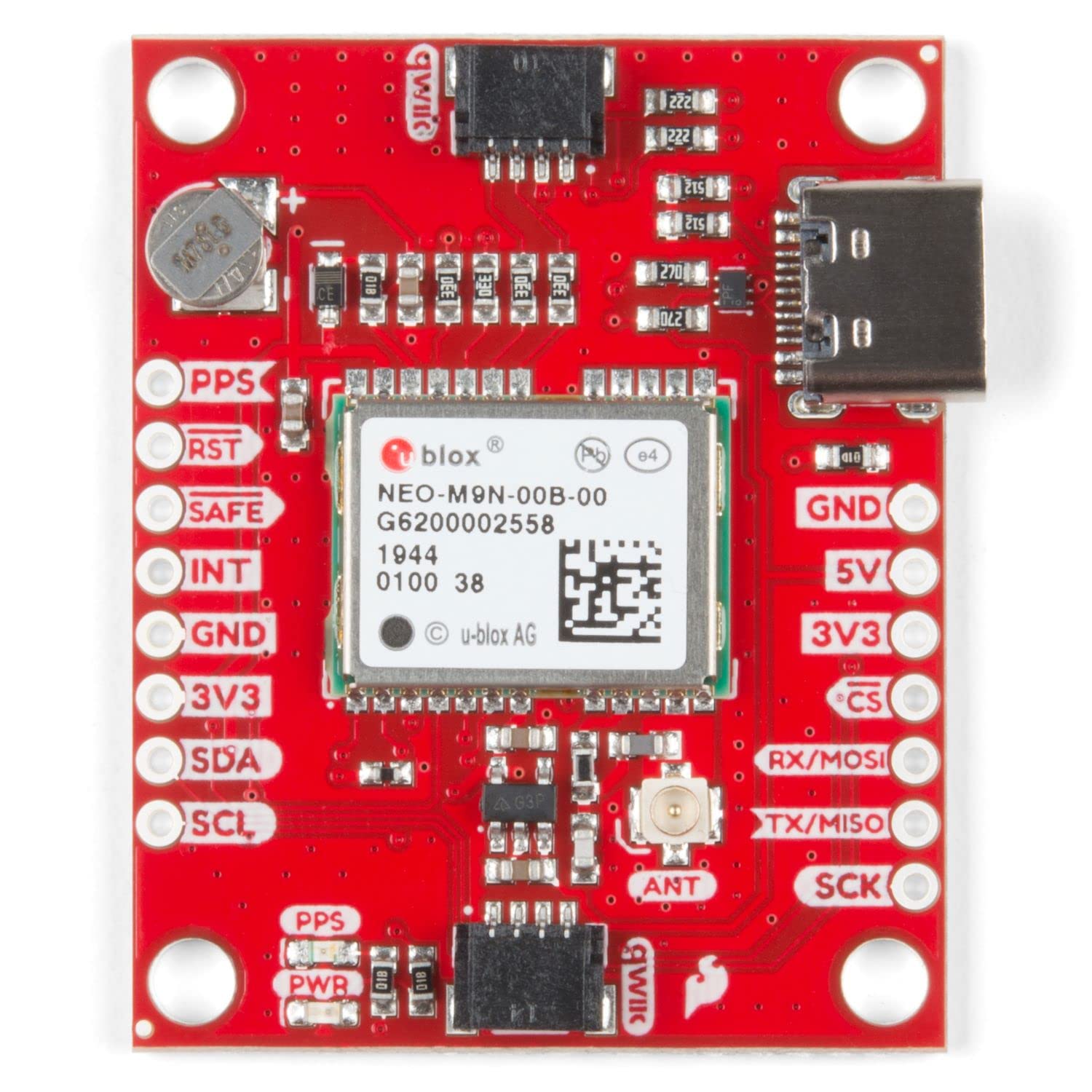 SparkFun GPS Breakout - NEO-M9N, U.FL (Qwiic) Breakout No Soldering Required Breadboardable Contains a Rechargeable Backup Battery Allowing a Warm-Start decreasing time-to-First-fix