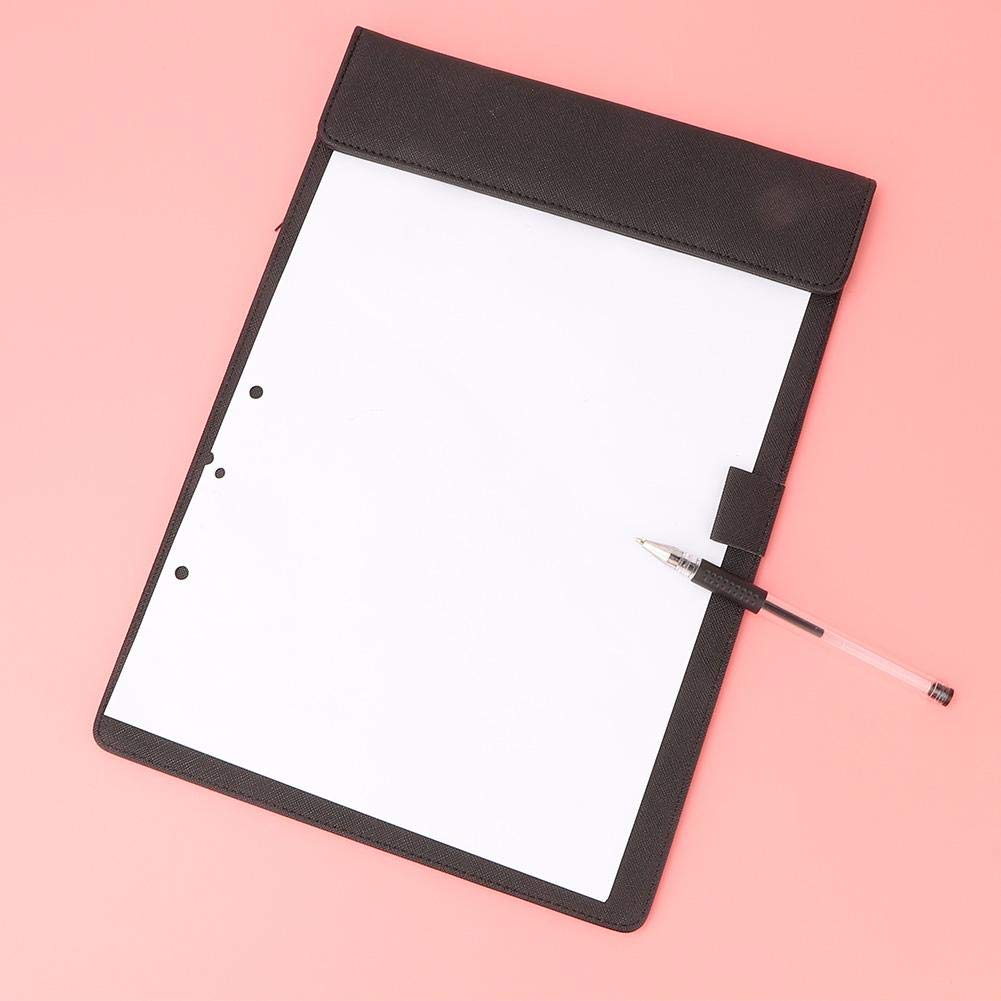 Leather Clipboard with 9.2in x 12.8in Magnetic Clip Black Document Holder for Classroom Paper Supplies