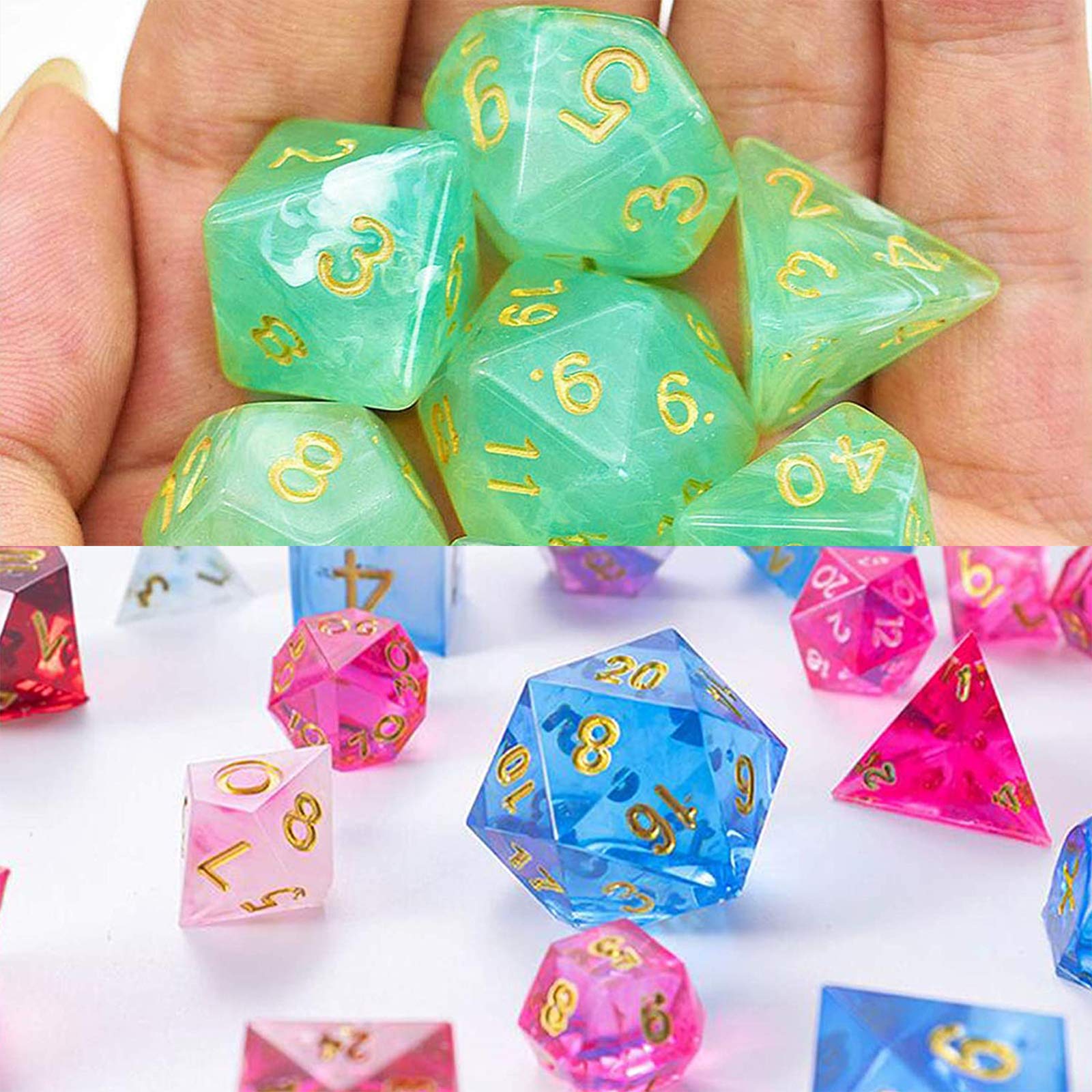 FUNSHOWCASE Resin Dice Molds Epoxy Casting Kit Set Number Letter Operation D4 D6 D8 D10 D12 D20 D24 20-Count 0.7-1.6inch