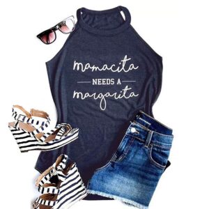 mamacita needs a margarita women's halter tank top funny running graphic sleeveless beach tee, navy blue s