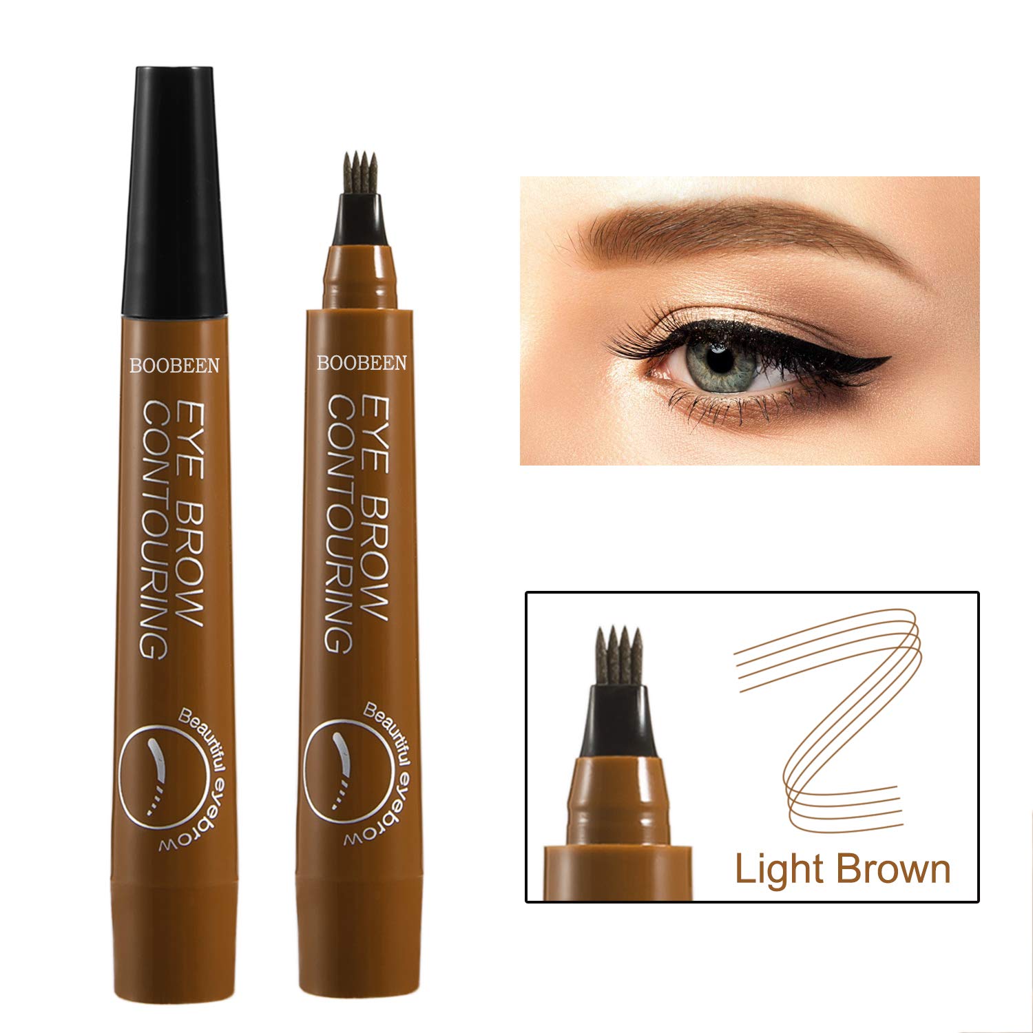 Boobeen Waterproof Eyebrow Pen - Microblading Eyebrow Pencil with a Micro-Fork Tip Applicator - Creates Natural Looking Brows Makeup Effortlessly