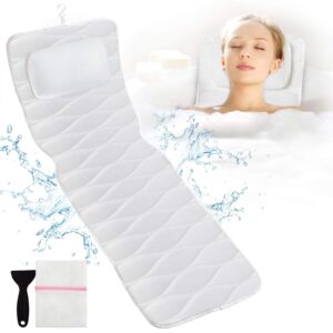 full body bath pillow, bath pillows for tub with mesh washing bag & 21 non-slip suction cups, spa bathtub pillow for head neck shoulder and back support - 5d air mesh & quick drying