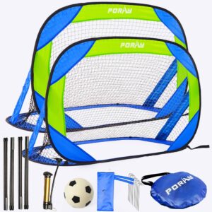 porayhut pop up soccer goals net,portable soccer nets for kids for backyard,set of 2 with ball &pump, easy assembly soccer goals with compact carrying bag and 8 steel stakes,gift for kids