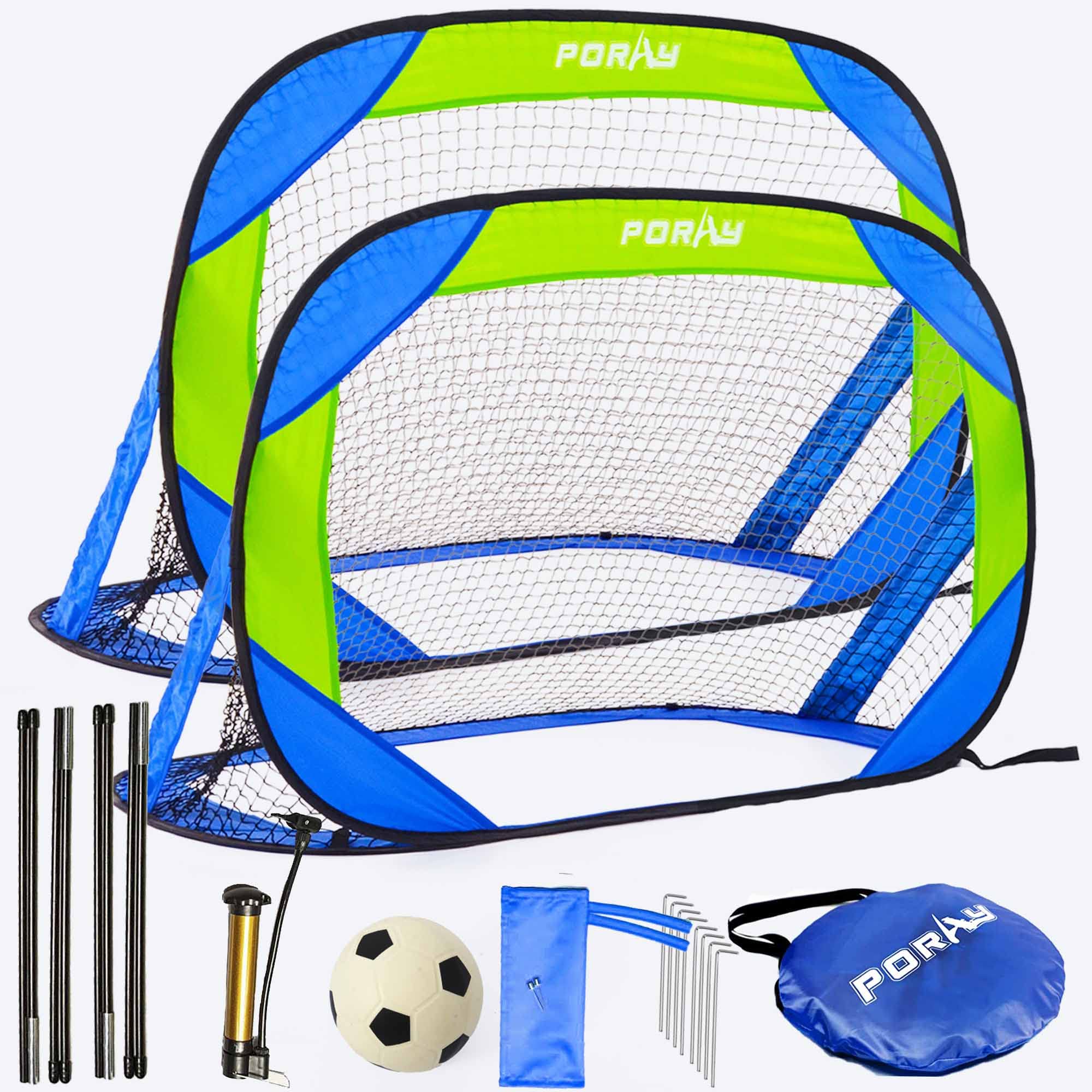 Porayhut Pop up Soccer Goals Net,Portable Soccer Nets for Kids for Backyard,Set of 2 with Ball &Pump, Easy Assembly Soccer Goals with Compact Carrying Bag and 8 Steel Stakes,Gift for Kids