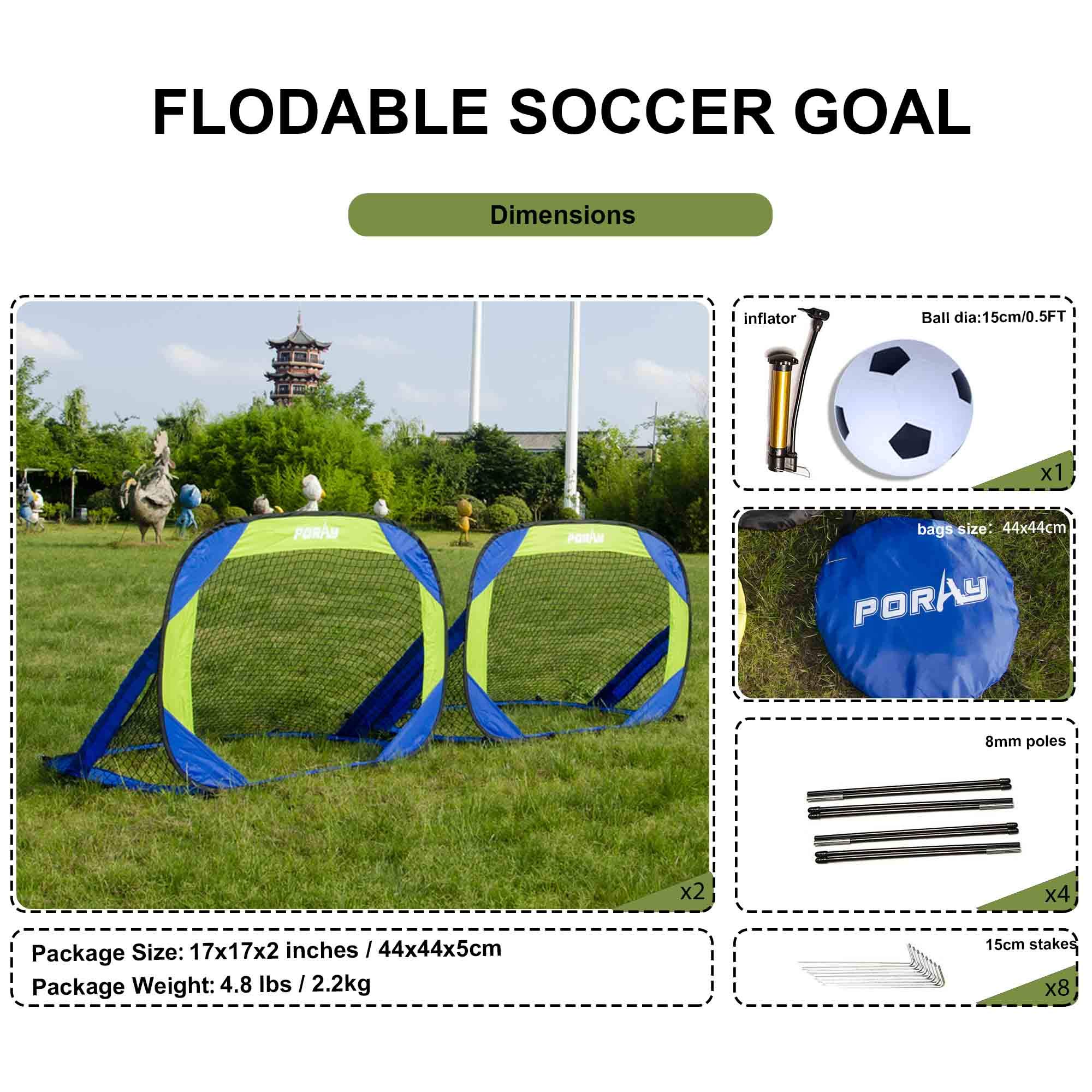 Porayhut Pop up Soccer Goals Net,Portable Soccer Nets for Kids for Backyard,Set of 2 with Ball &Pump, Easy Assembly Soccer Goals with Compact Carrying Bag and 8 Steel Stakes,Gift for Kids