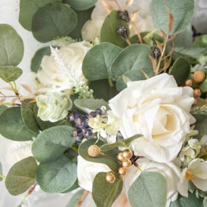 Ling's Moment White Flowers Artificial, Ivory & Cream Fake Flowers Eucalyptus Greenery Combo Box Set for DIY Wedding Bridal Bouquet, Centerpieces, Home Decor, Floral Arrangement Decor, etc.