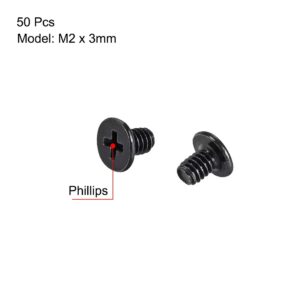 uxcell M2x3mm Phillips Screw Fastener Black 3.8mm Dia Screw Head for Laptop PC TV Fan Switch 50pcs