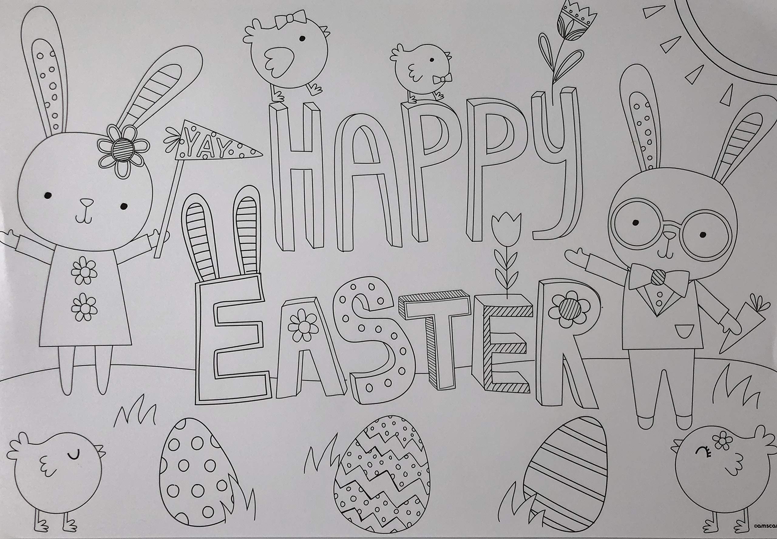 Easter Kids' Coloring Placemats (Pack of 24) - 11" x 16" - Black & White Paper - Perfect for Festive Easter Celebrations