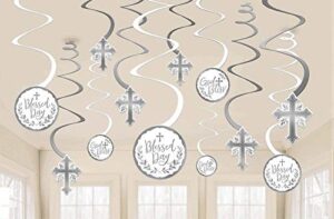 stunning silver holy day spiral hanging decorations - 5" (pack of 12) - dazzling cardboard swirls - ideal for first communions