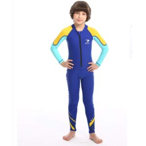 ZCCO Kids Swimsuit, Full Body Sunsuit, Youth Boy's and Girl's One Piece Long Sleeve Swimsuit for Swimming,Bathing, Surfing etc Water Sports (Blue, M)