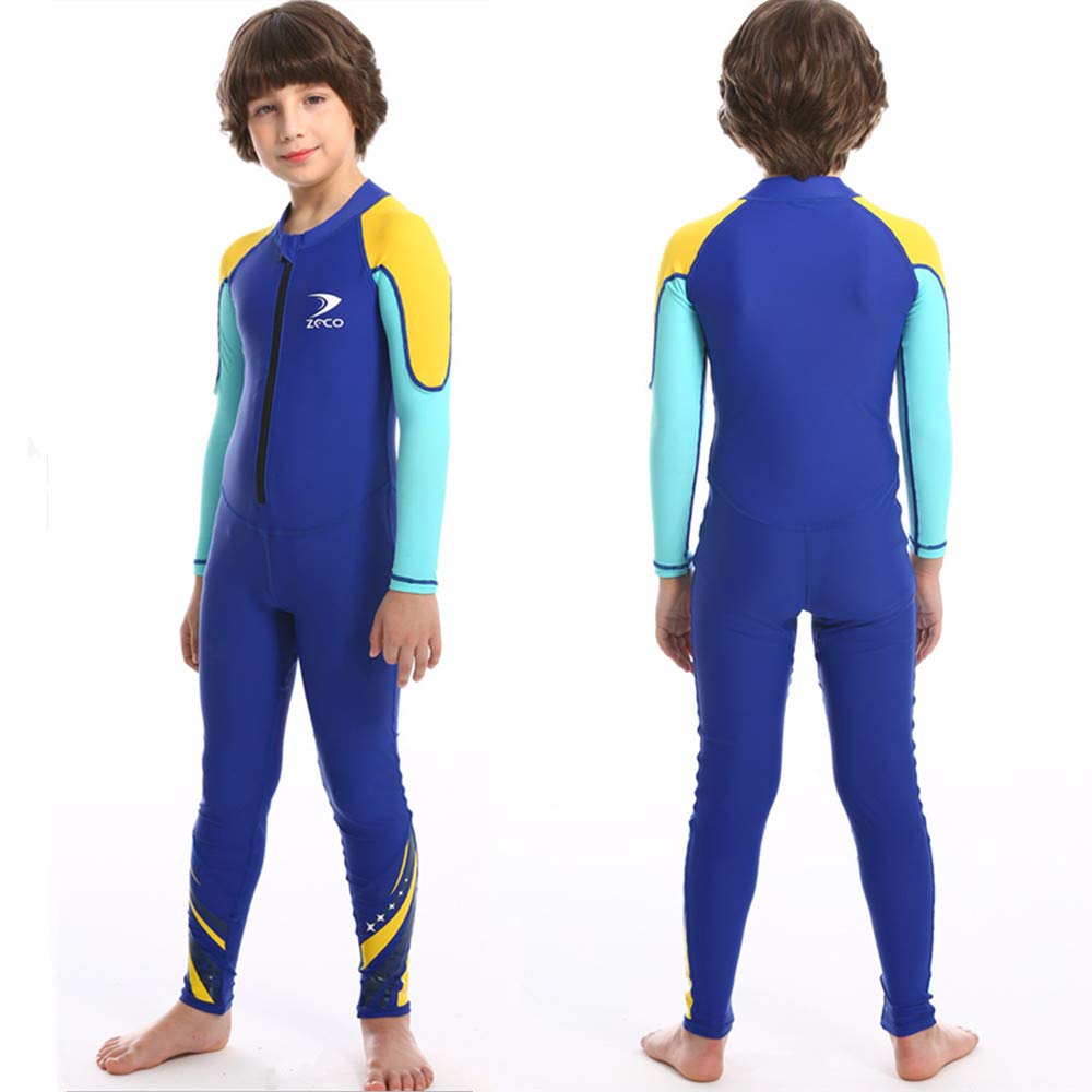 ZCCO Kids Swimsuit, Full Body Sunsuit, Youth Boy's and Girl's One Piece Long Sleeve Swimsuit for Swimming,Bathing, Surfing etc Water Sports (Blue, M)