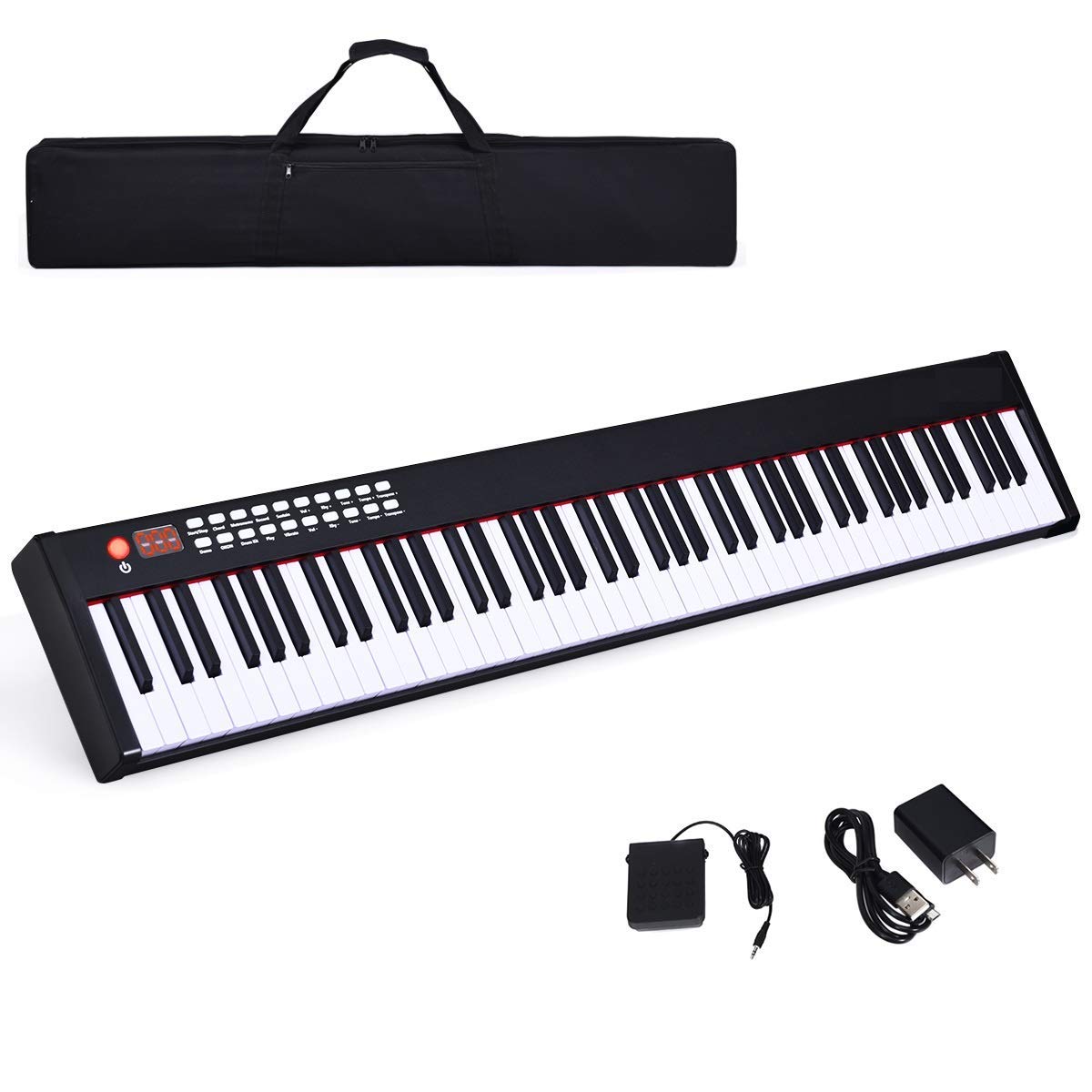 Costzon BX-II 88-Key Portable Touch Sensitive Digital Piano, Upgraded Electric Keyboard with MIDI/USB Keyboard, Bluetooth, Dynamics Adjustment, Sustain Pedal, Power Supply, and Black Handbag (Black)