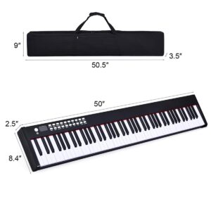 Costzon BX-II 88-Key Portable Touch Sensitive Digital Piano, Upgraded Electric Keyboard with MIDI/USB Keyboard, Bluetooth, Dynamics Adjustment, Sustain Pedal, Power Supply, and Black Handbag (Black)