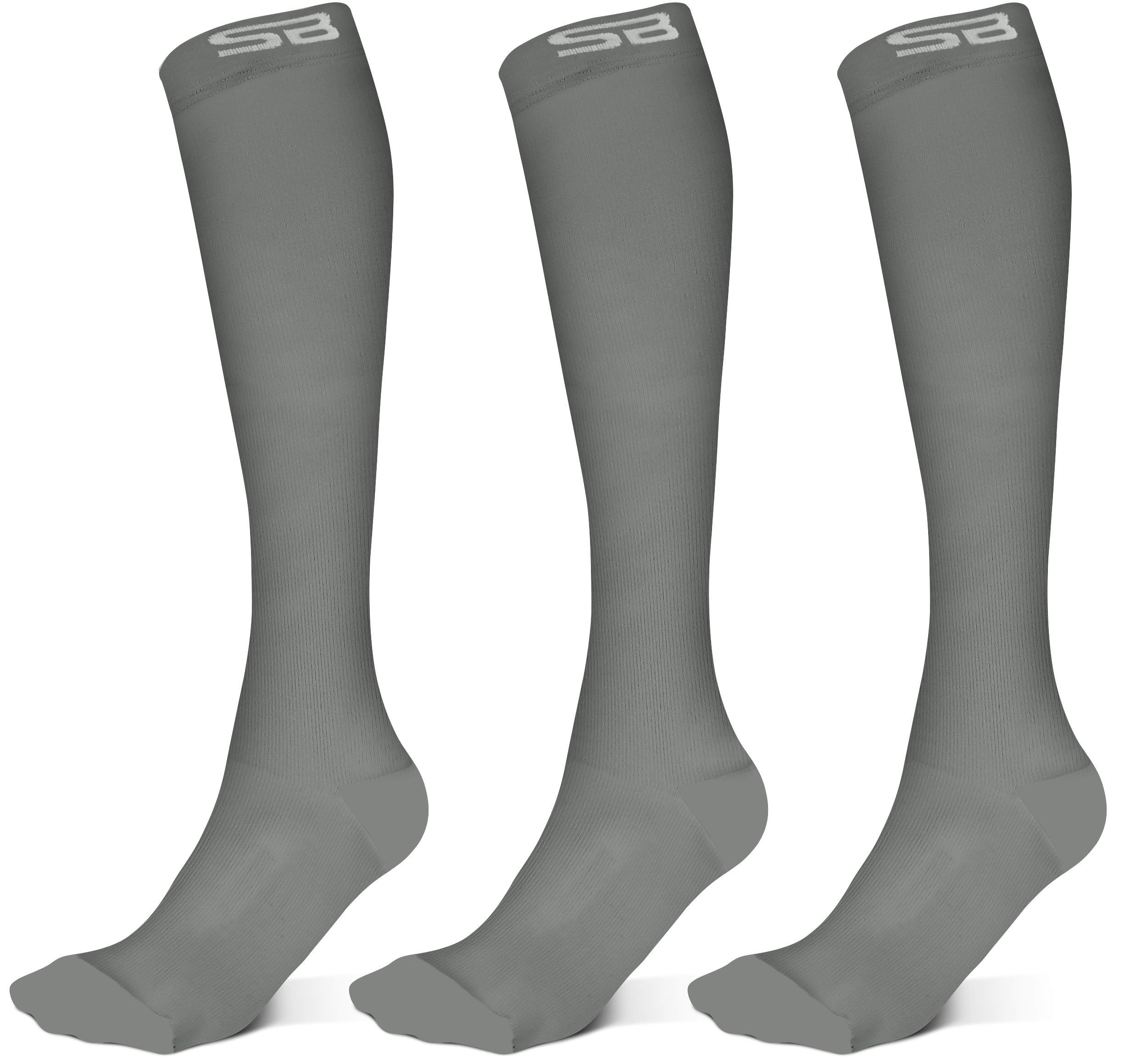 SB SOX 3-Pair Compression Socks (15-20mmHg) for Men & Women – Best Socks for All Day Wear! (L/XL, 03 – Solid Gray)