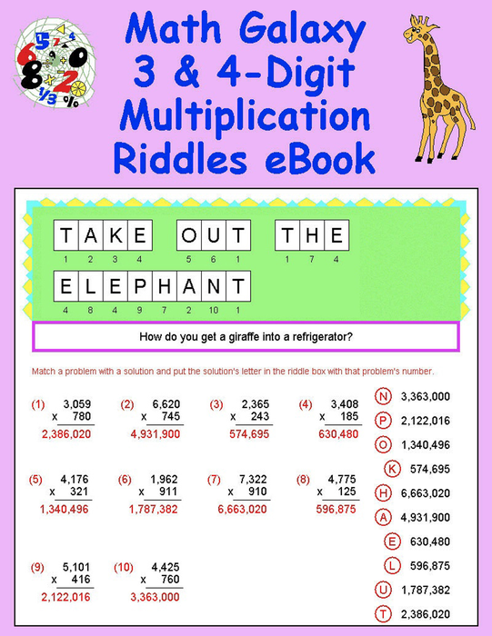 Math Galaxy 3 & 4 Digit Multiplication Riddles eBook