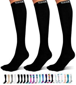 sb sox 3-pair compression socks (15-20mmhg) for men & women – best socks for all day wear! (l/xl, 01 – solid black)