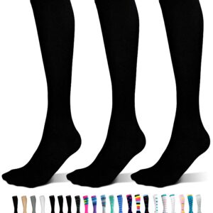 SB SOX 3-Pair Compression Socks (15-20mmHg) for Men & Women – Best Socks for All Day Wear! (L/XL, 01 – Solid Black)