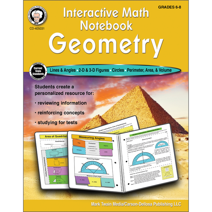 Mark Twain | Interactive Math Notebook Geometry Workbook | Grades 6-8, Printable