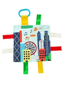 baby jack & co 8x8” learning lovey chicago illinois tag toys for babies - baby crinkle toys - soft & safe - learn usa cities and shapes - ideal baby toy & gift bpa free w/stroller clip