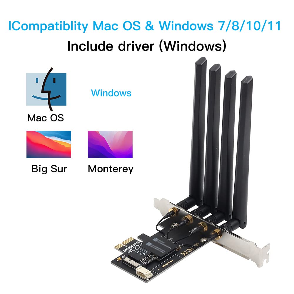 Hackintosh WiFi Dual Band macOS WiFi Card BCM94360CD 802.11a/g/n/ac 1750Mbps BT4.0 PCIe Network Adapter Natively Support AirDrop Handoff (Plug and Play for macOS)