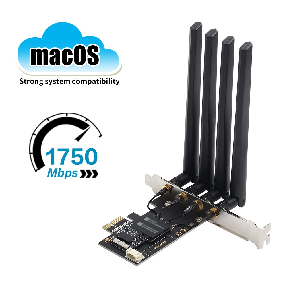 Hackintosh WiFi Dual Band macOS WiFi Card BCM94360CD 802.11a/g/n/ac 1750Mbps BT4.0 PCIe Network Adapter Natively Support AirDrop Handoff (Plug and Play for macOS)