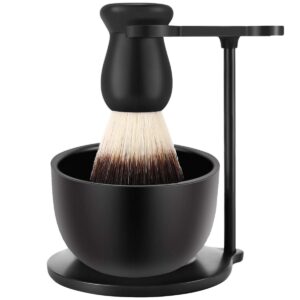 amazing men's wet shaving kit - mysterious black shaving & grooming sets - deluxe heavyweight shaving brush razor stand with stainless steel soap bowl and friendly brush