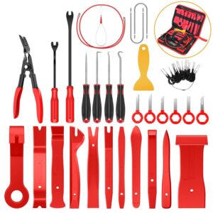 gooacc 40pcs trim removal tool,auto terminal removal key tool,auto clip pliers stereo removal tools,car upholstery repair removal kit,precision hook and pick set,wiring threader,car film scraper