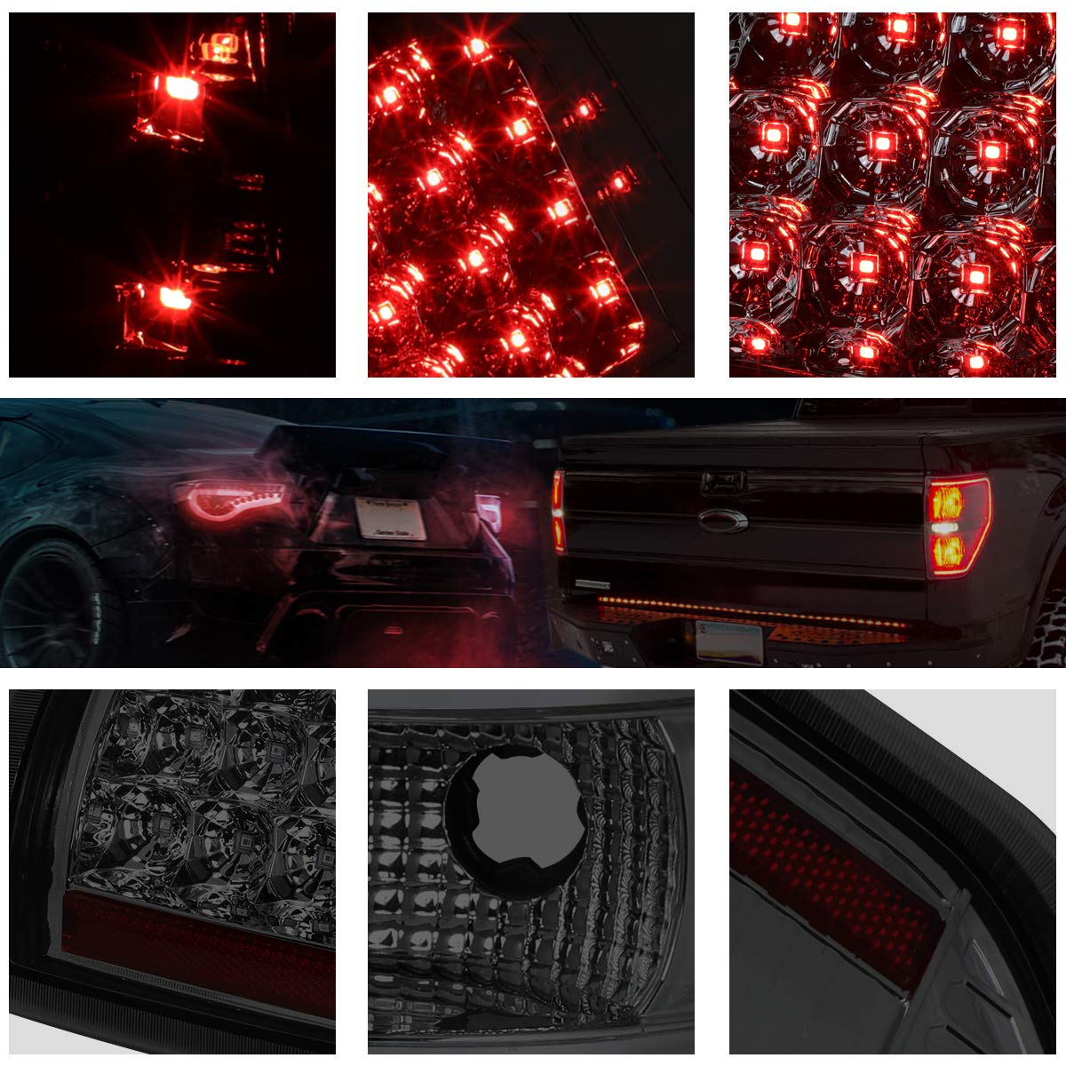 Pair of Full LED Tail Light Rear Brake Lamps Assembly Compatible with 09-14 Ford F150,Chrome Housing Smoked Lens