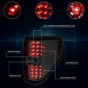 Pair of Full LED Tail Light Rear Brake Lamps Assembly Compatible with 09-14 Ford F150,Chrome Housing Smoked Lens