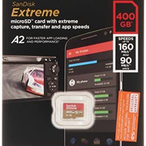 SanDisk 400GB Extreme MicroSDXC UHS-I Memory Card - C10, U3, V30, 4K, A2, Micro SD - SDSQXA1-400G-GN6MN