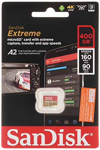 SanDisk 400GB Extreme MicroSDXC UHS-I Memory Card - C10, U3, V30, 4K, A2, Micro SD - SDSQXA1-400G-GN6MN