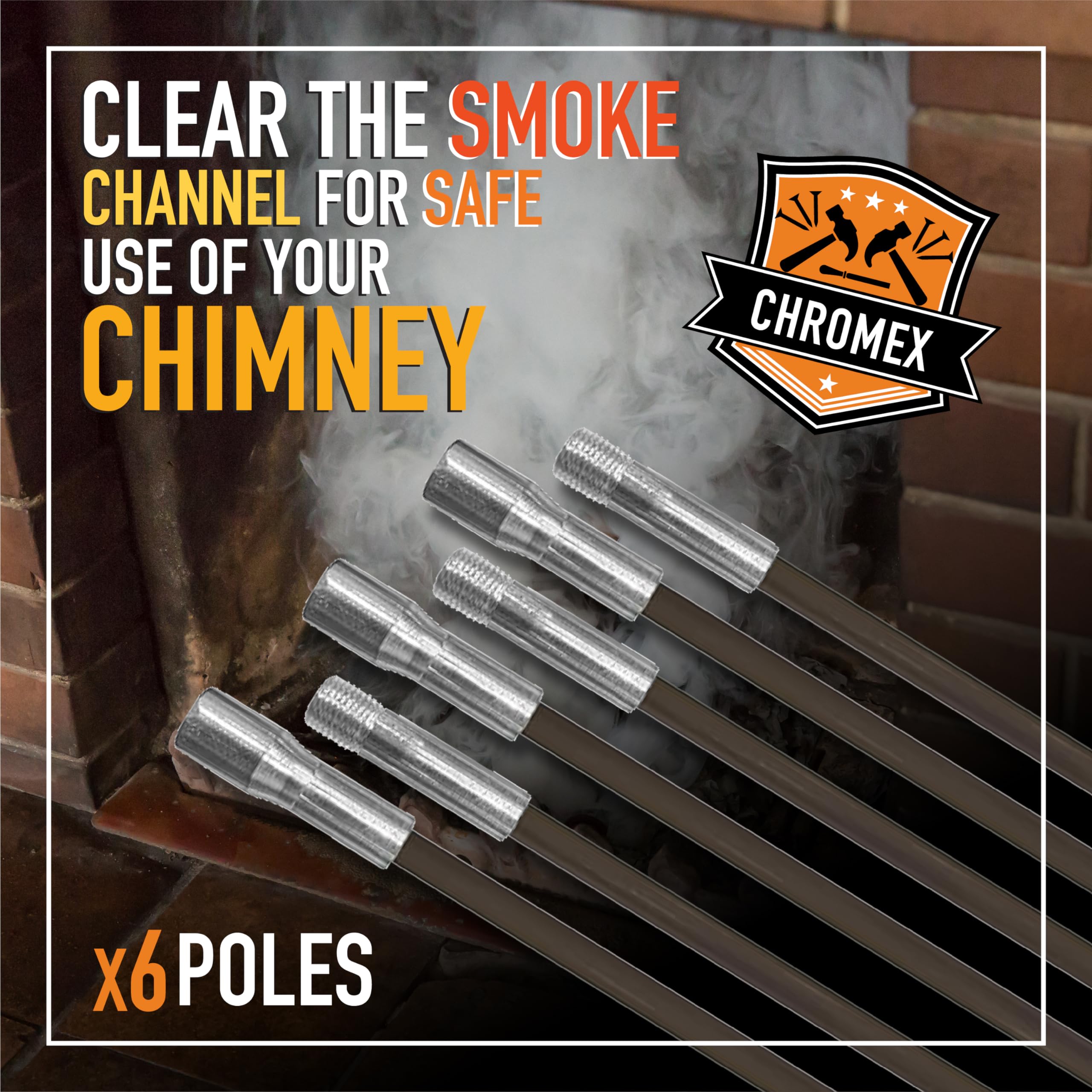 18-Foot Chimney Cleaning Kit - 6x3 Ft Fiberglass Rods, 6-Inch Premium Poly Brush, 1/4" NPT Fittings - Durable and Effective