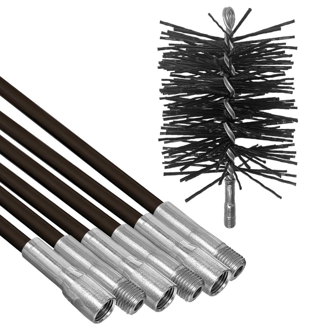 18-Foot Chimney Cleaning Kit - 6x3 Ft Fiberglass Rods, 6-Inch Premium Poly Brush, 1/4" NPT Fittings - Durable and Effective