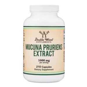 mucuna pruriens extract capsules - dopamine boosting supplement - 210 count, 1,000mg per serving, 20% (from velvet bean) (for mood and motivation support) third party tested by double wood