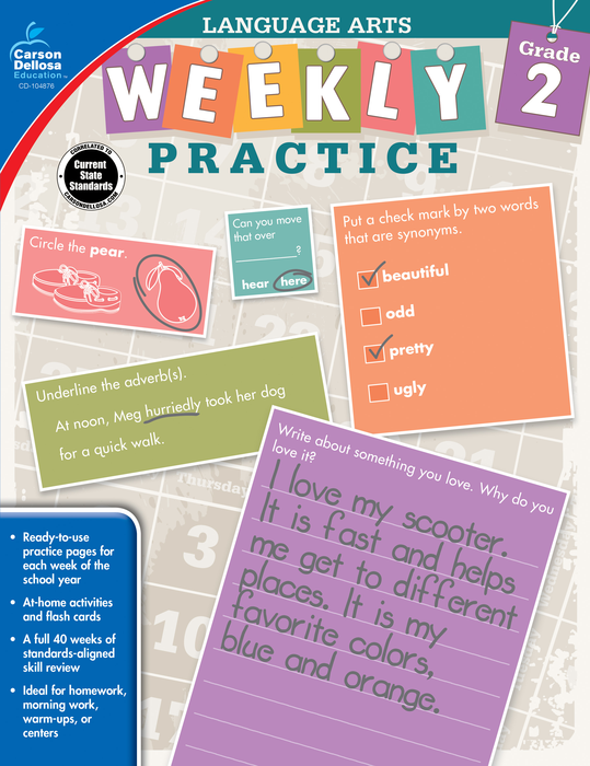 Carson Dellosa | Weekly Practice Language Arts Workbook | Grade 2, Printable