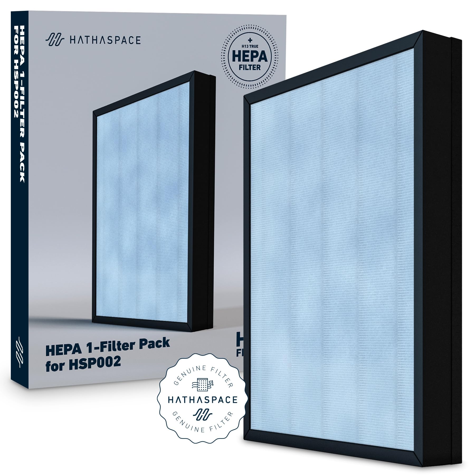 HATHASPACE Air Purifier Hepa Filter Replacement - Certified Filters for HSP002 Smart Purifiers - Easy to Install, Improved Air Quality - H13 True HEPA, 1 Set