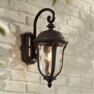 john timberland park sienna vintage outdoor wall light fixture bronze 16 3/4" clear hammered glass downbridge for exterior house porch patio outside deck garage yard front door garden home