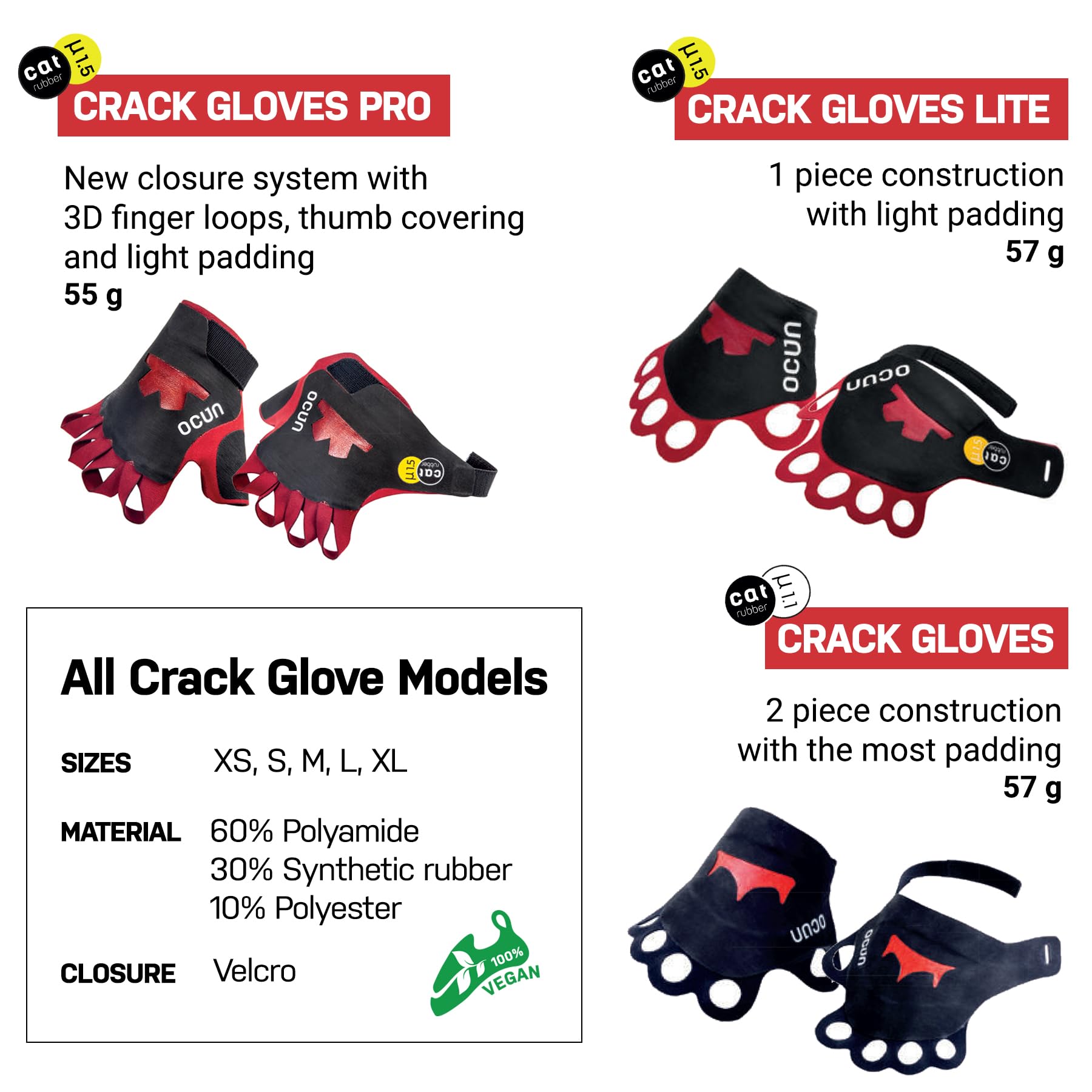 Ocun Crack Gloves Lite for Crack Climbing I Rock Climbing Gloves, Large